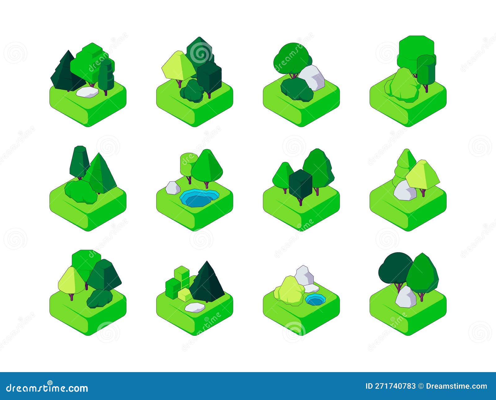 Isometric Forest. Trees and Bushes Environment for Landscape Design ...