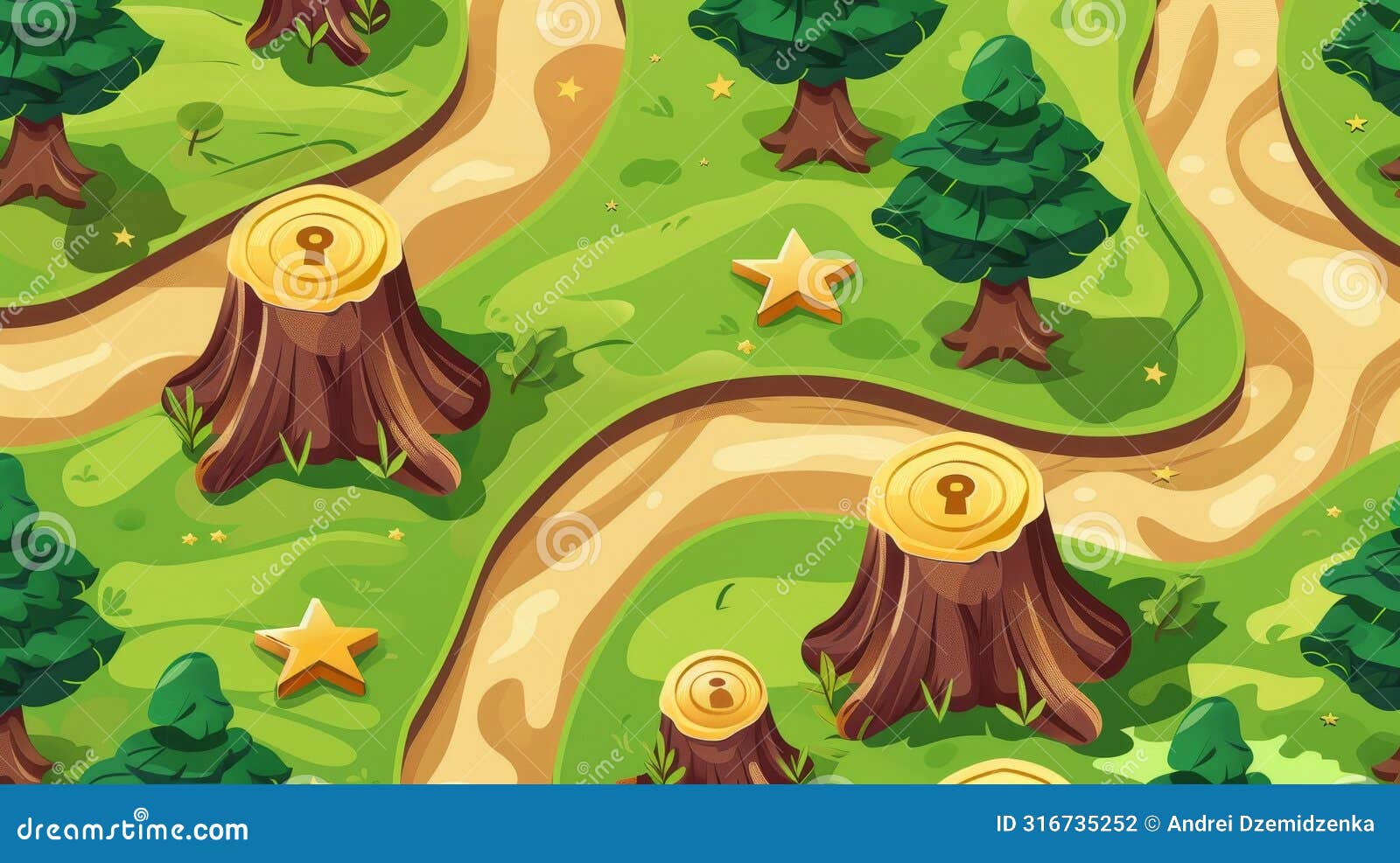 Isometric Forest with Wooden Stump Mark, Number and Star. Nature Forest ...