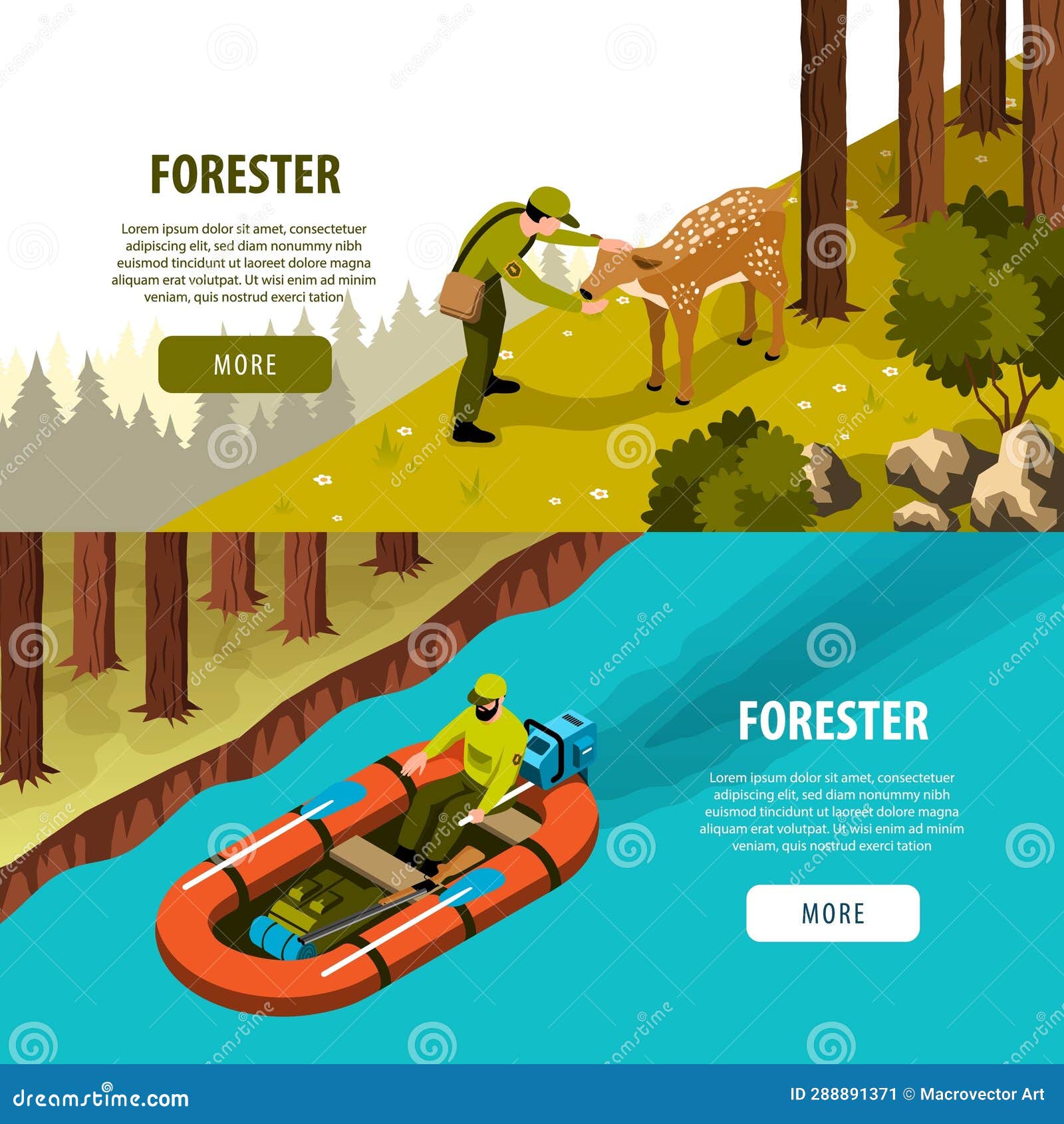 Isometric Forester Banner Set Stock Vector - Illustration of adventure ...