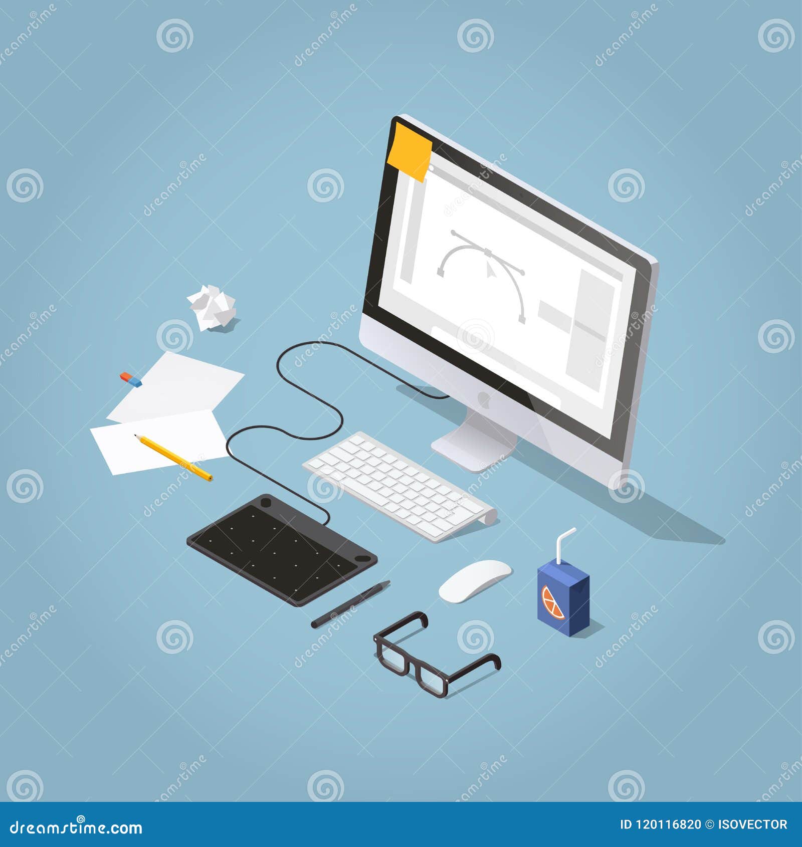 Isometric Freelancer Workspace Illustration Stock Vector - Illustration ...
