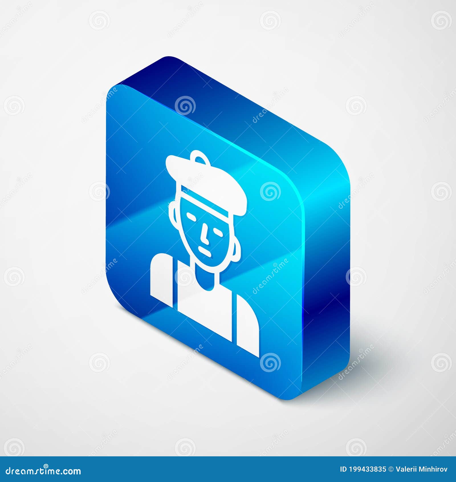 Isometric French Man Icon Isolated on Grey Background. Blue Square ...