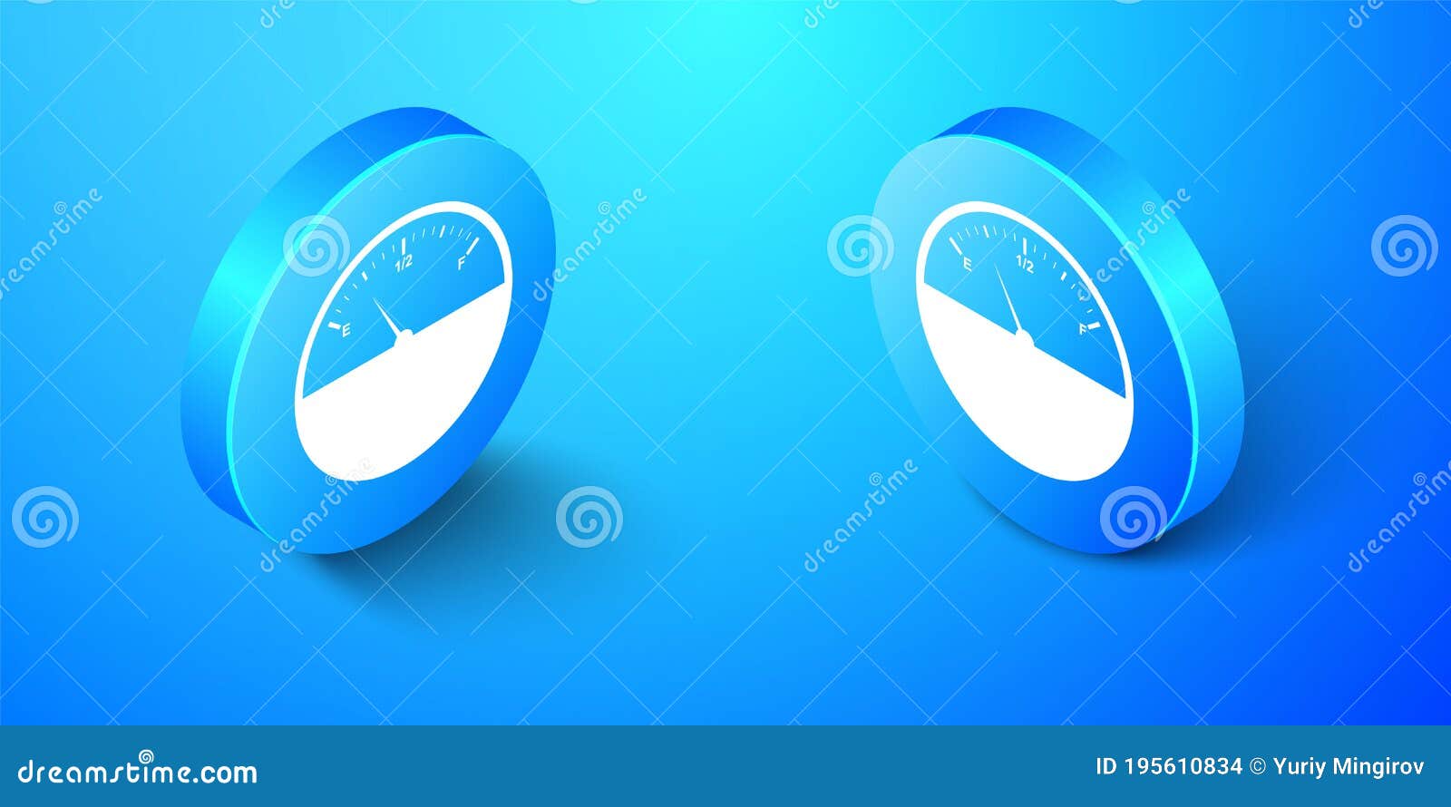 Isometric Fuel Gauge Icon Isolated on Blue Background. Full Tank. Blue ...
