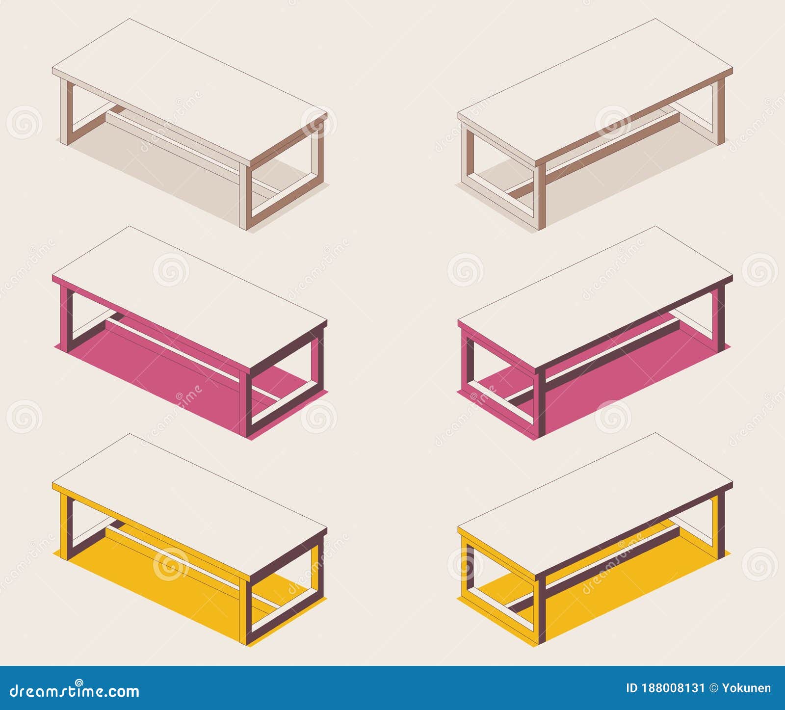 Isometric Full Color Outline Table in Pink and Yellow with Shadow Stock ...