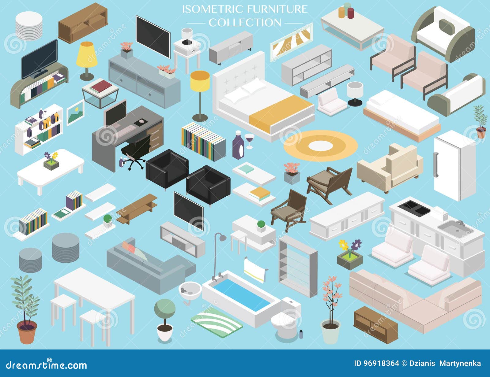 Isometric Furniture Floor Plan Collection Set Stock Vector ...