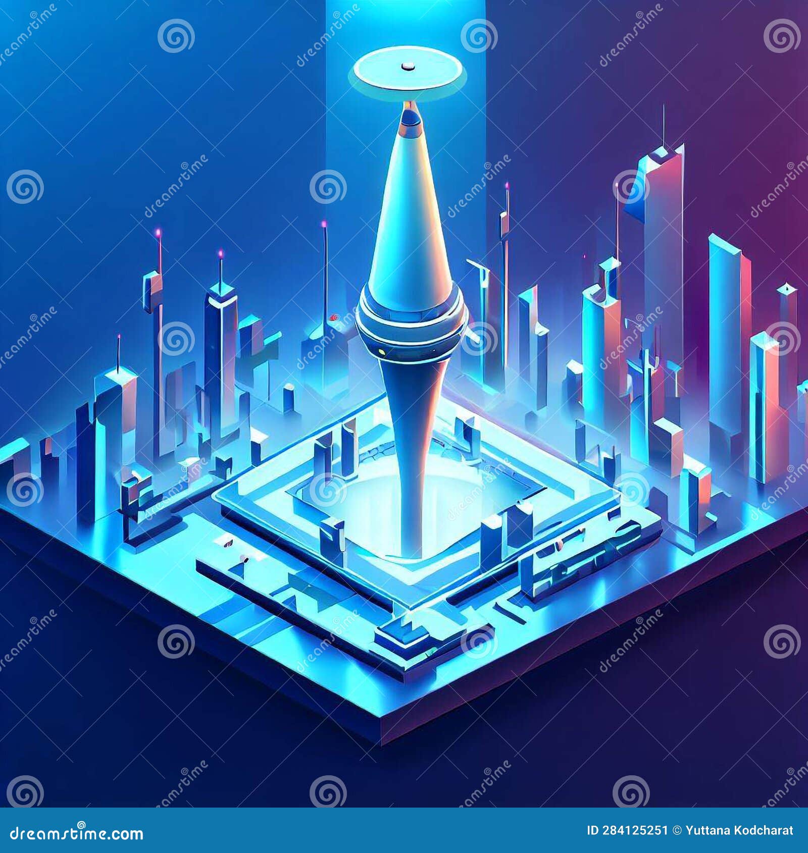 Isometric Future Town Water Color Stock Illustration - Illustration of ...