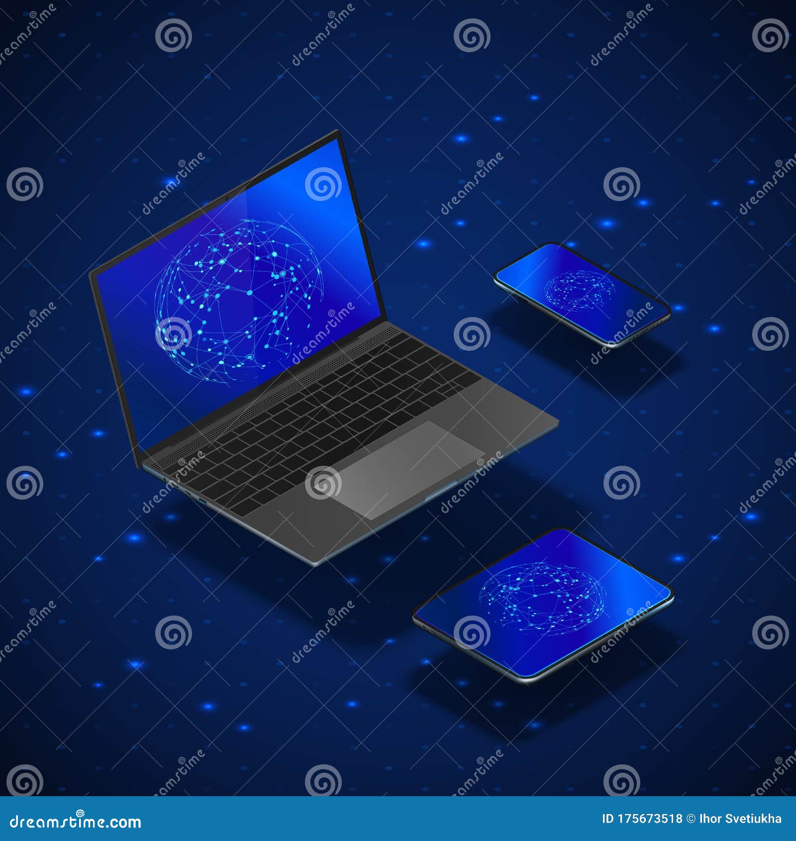 Isometric Gadgets Mock Up Set. Realistic Laptop Mobile and Tablet with ...