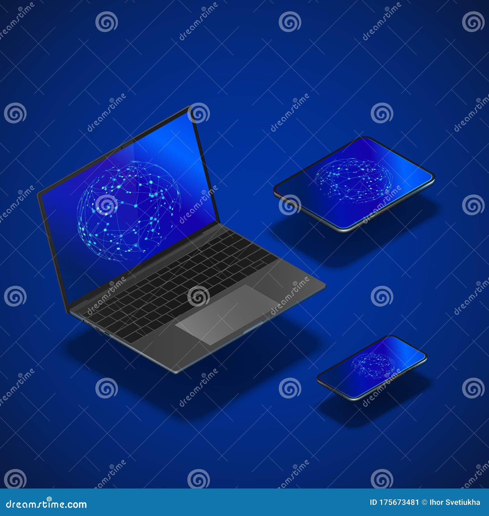 Isometric Gadgets Mock Up Set. Realistic Laptop Mobile and Tablet with ...