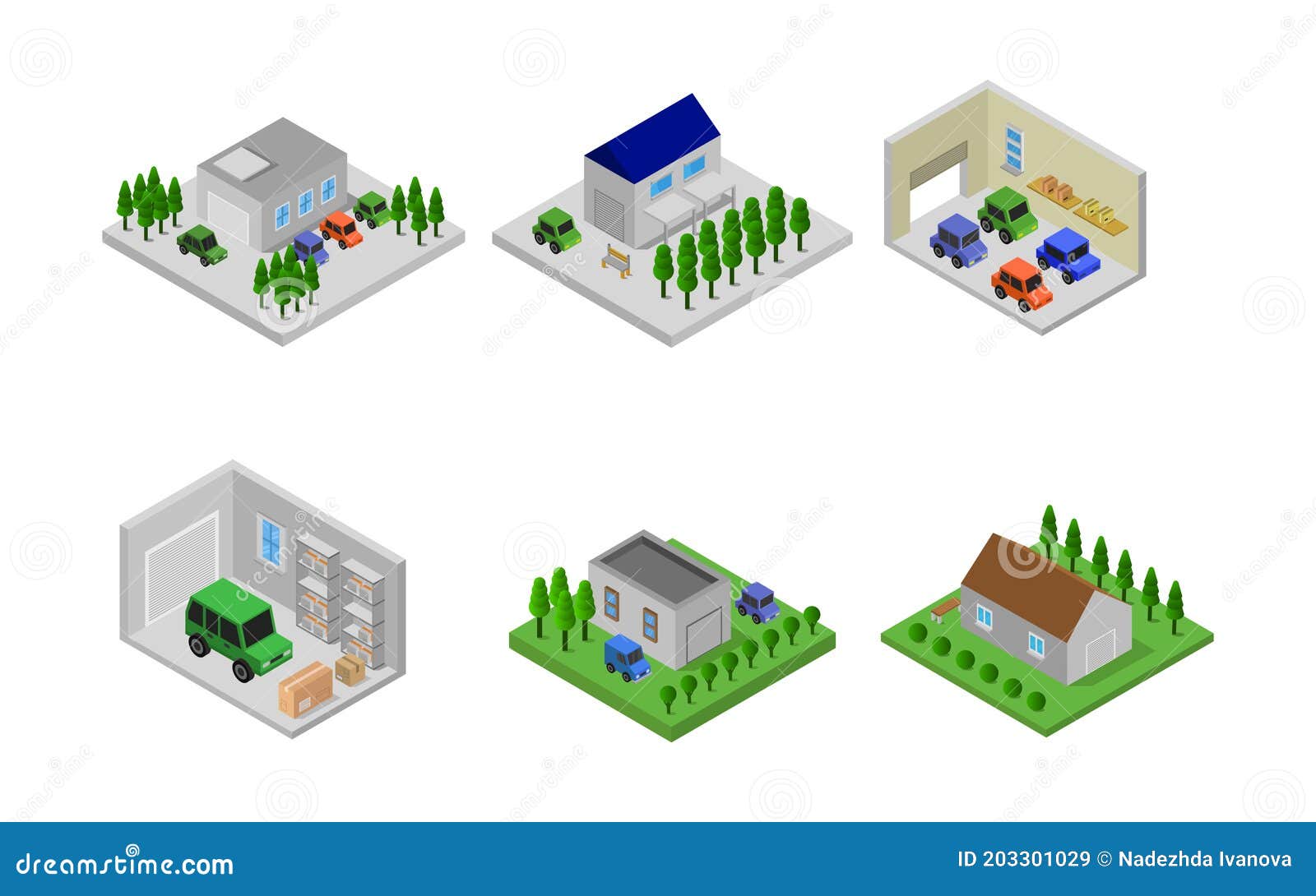 Isometric Garage Set Vector Illustration Stock Illustration ...
