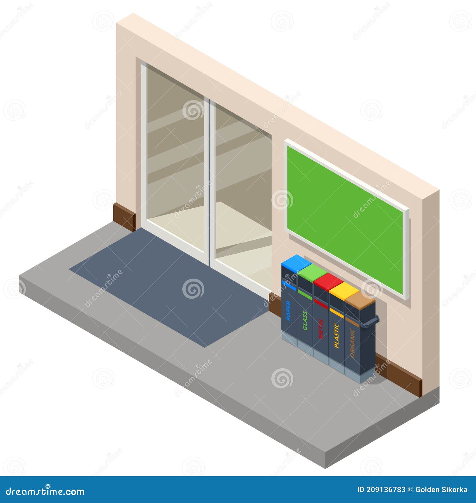 Isometric Garbage Containers of Different Types. Sorting Paper, Plastic ...
