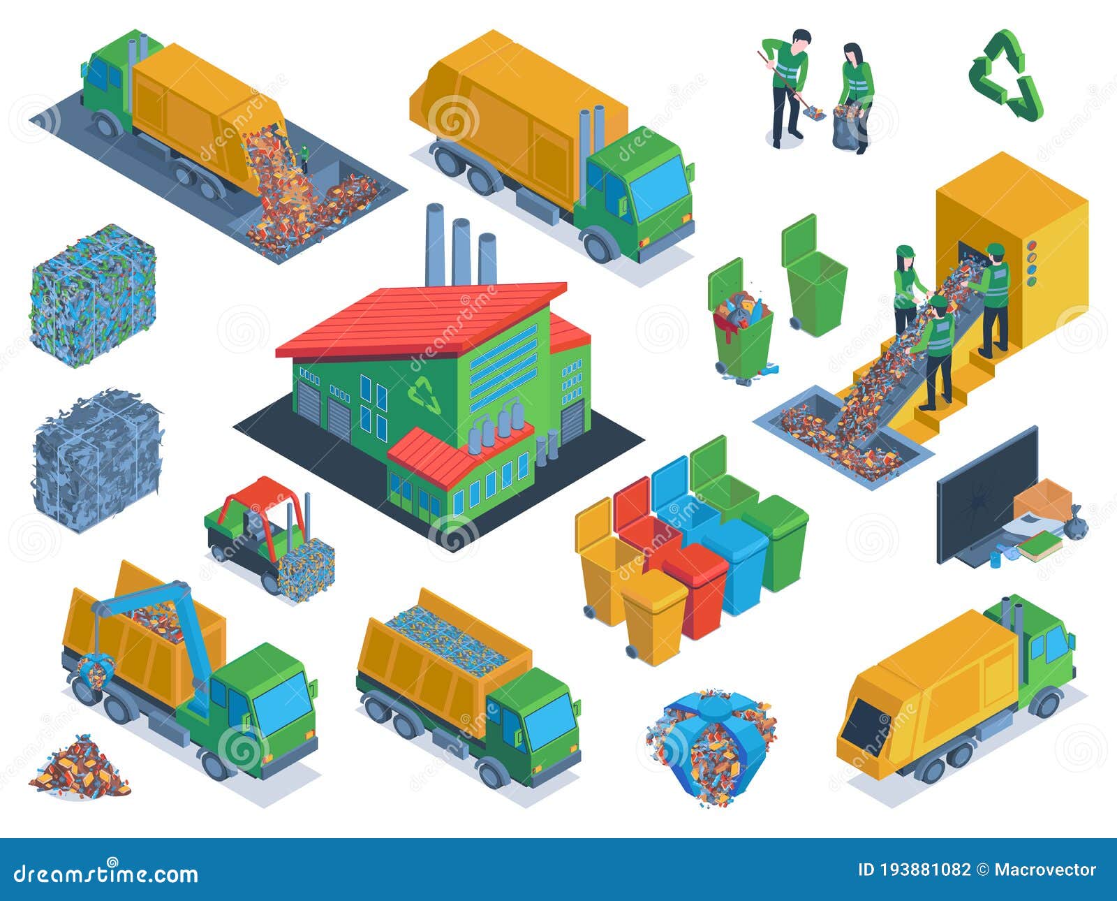 Isometric Garbage Icon Set stock vector. Illustration of environmental ...