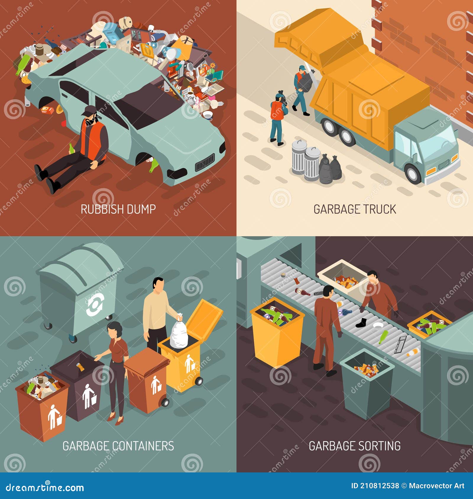 Isometric Garbage Recycling Design Icon Set Stock Vector - Illustration ...