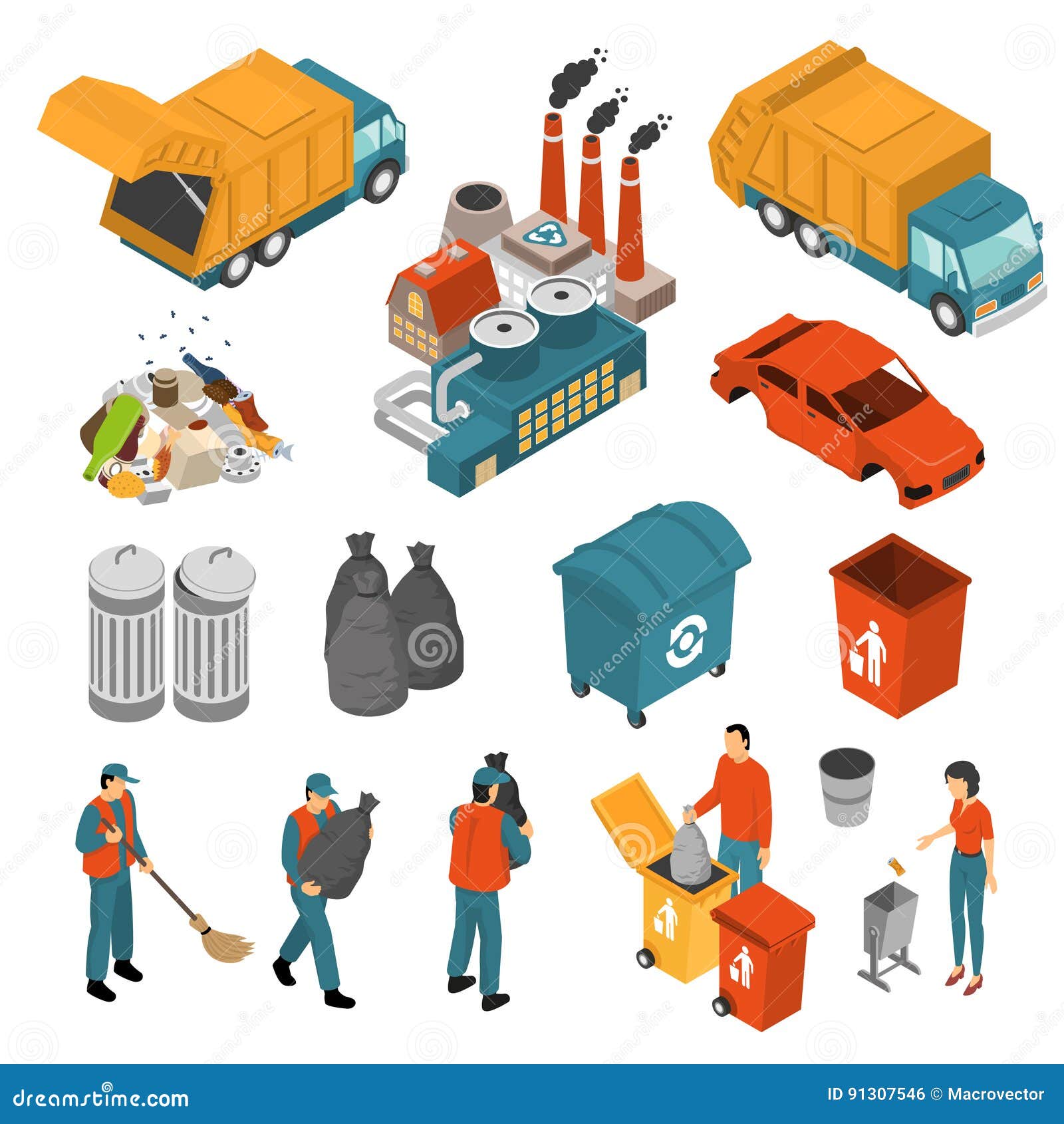 Garbage Recycling. Waste Separation People Protect Nature Container For ...