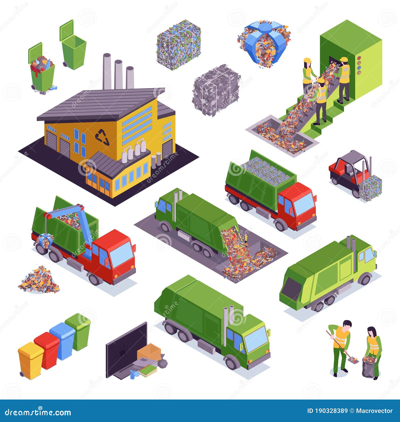 Isometric Garbage Recycling Icon Set Stock Vector - Illustration of ...