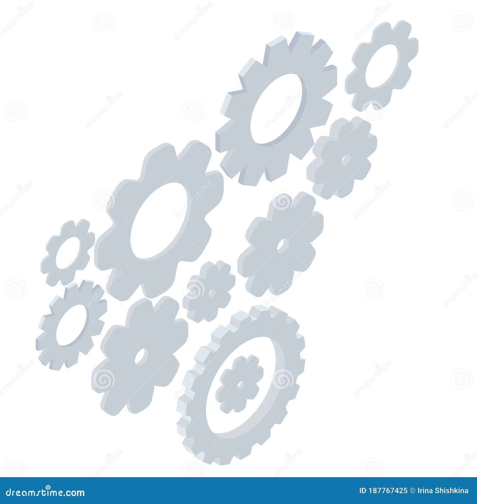 Isometric Ste Of Gears And Cogs Isolated On White. Eight Gear Sign Icon ...