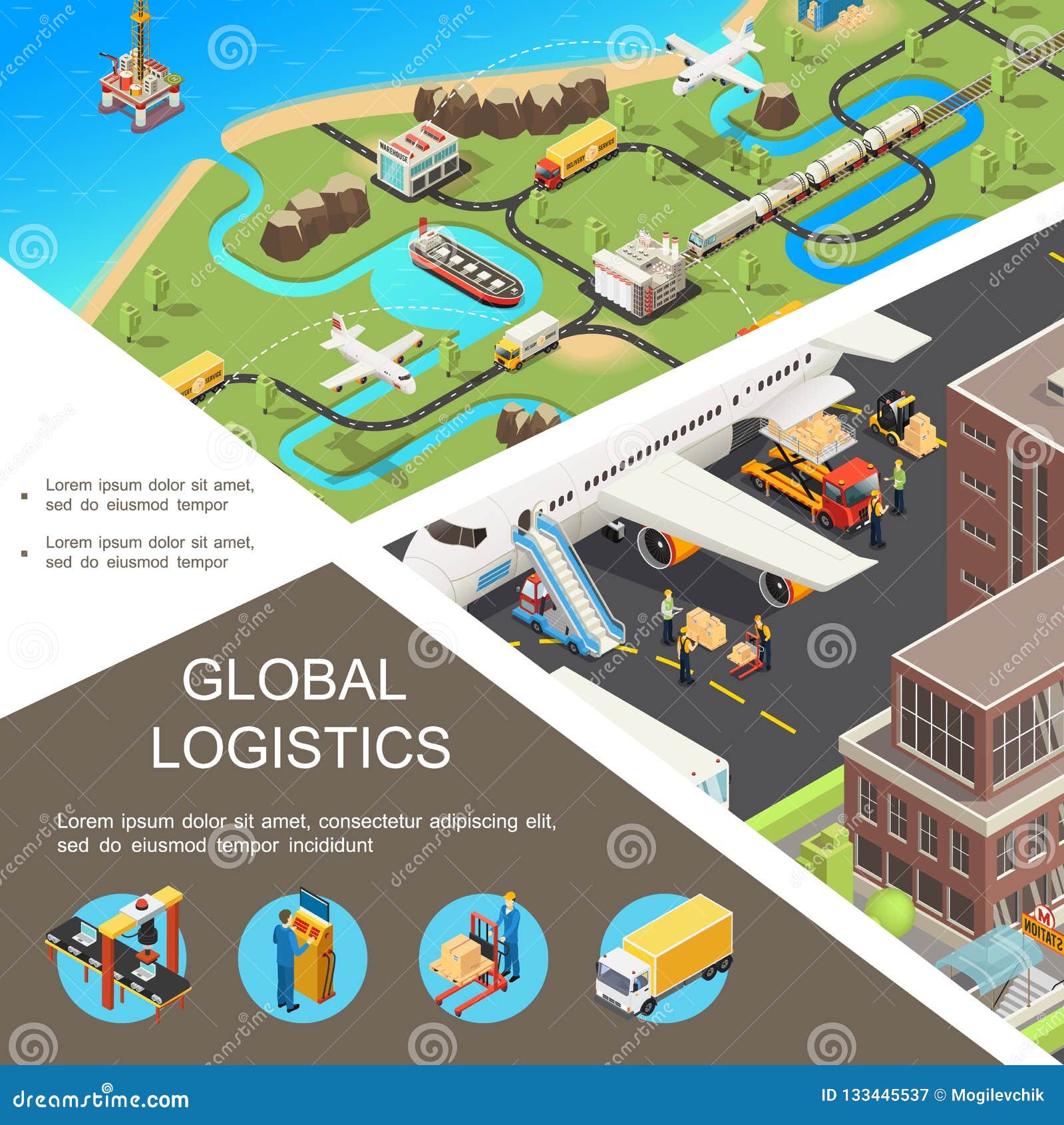 3D Isometric Global Logistics Solutions Concept With Smart Logistics ... 3D Isometric Global Logistics Solutions Concept With Smart Logistics ...
