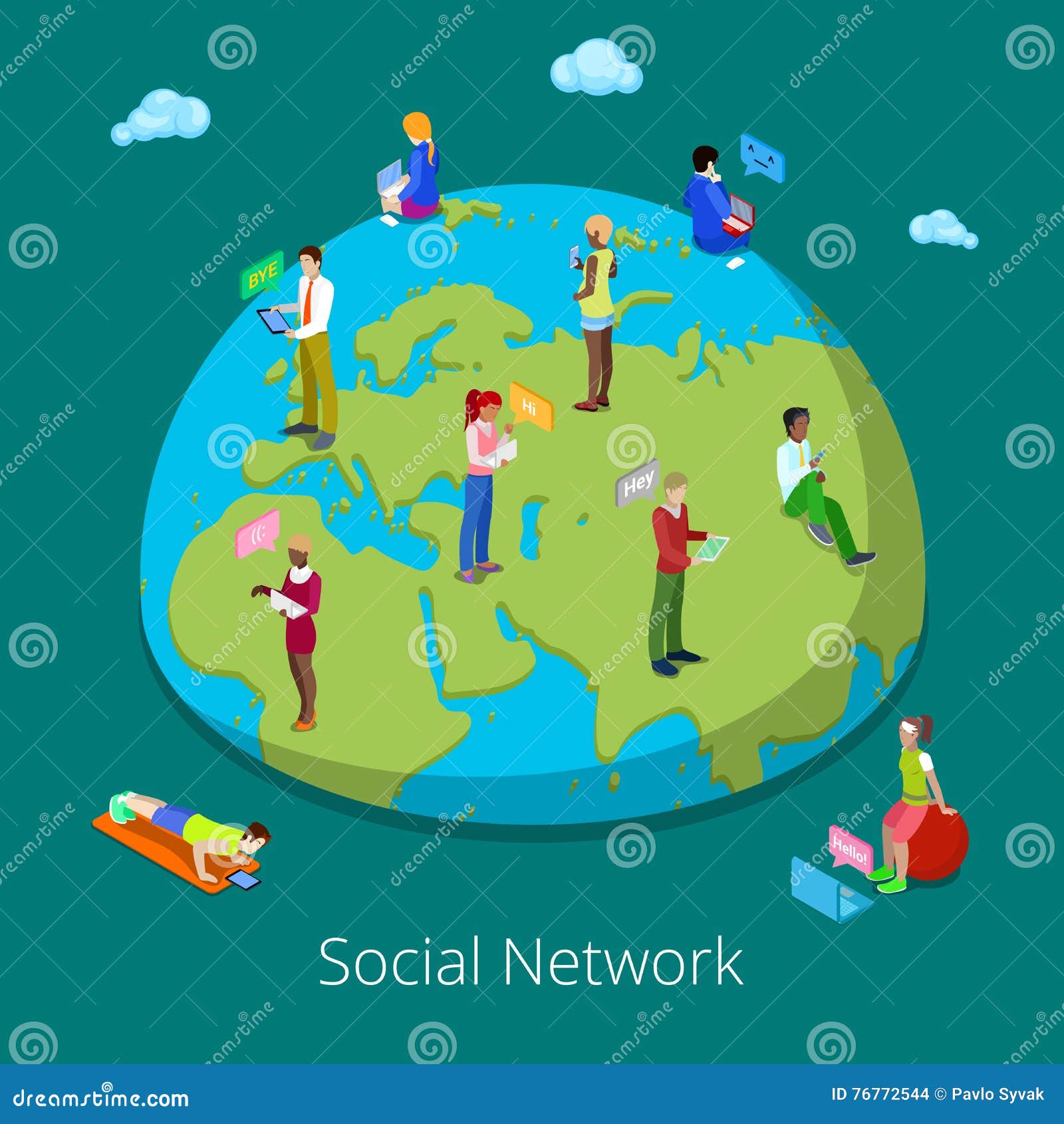 Isometric Global People Communication Concept. People Chatting through ...