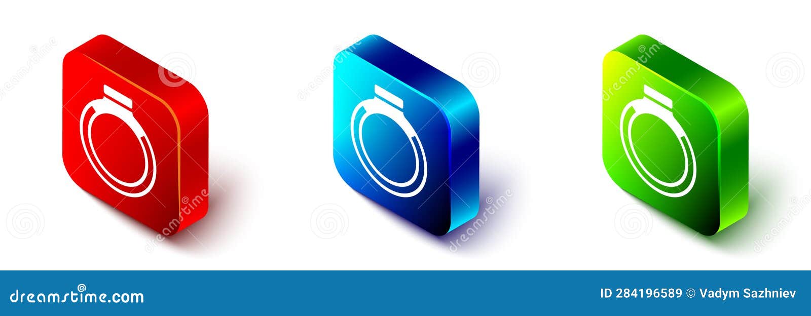 Isometric Gold Ring Icon Isolated on White Background. Red, Blue and ...