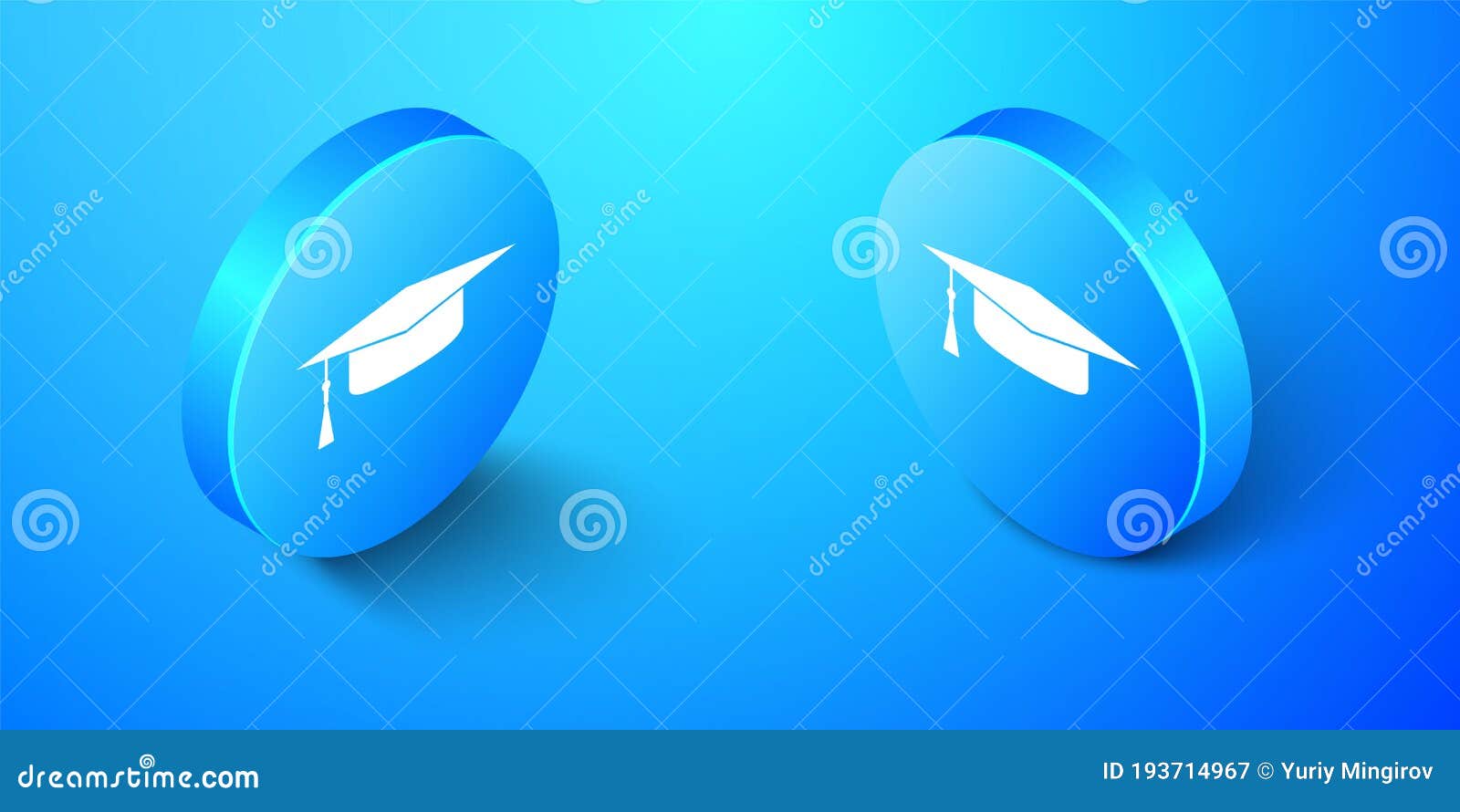 Isometric Graduation Cap Icon Isolated on Blue Background. Graduation ...