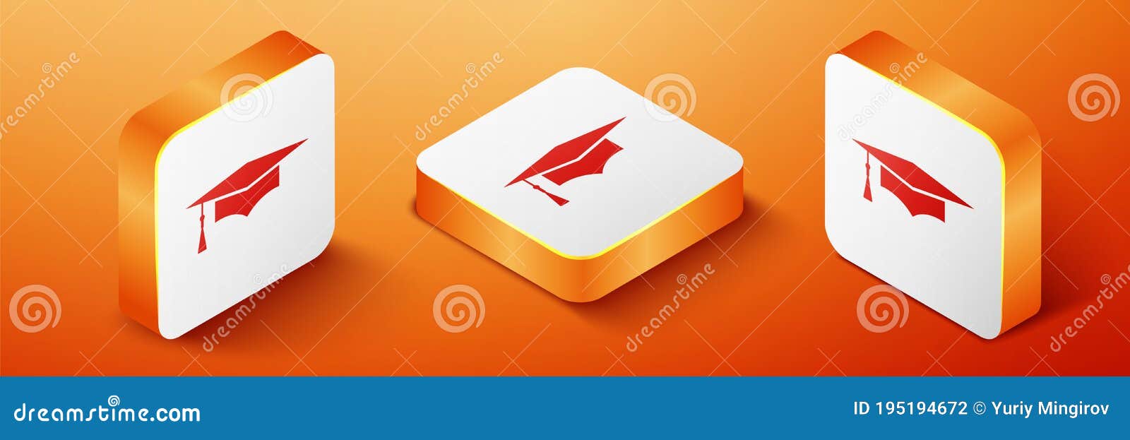 Isometric Graduation Cap Icon Isolated on Orange Background. Graduation ...