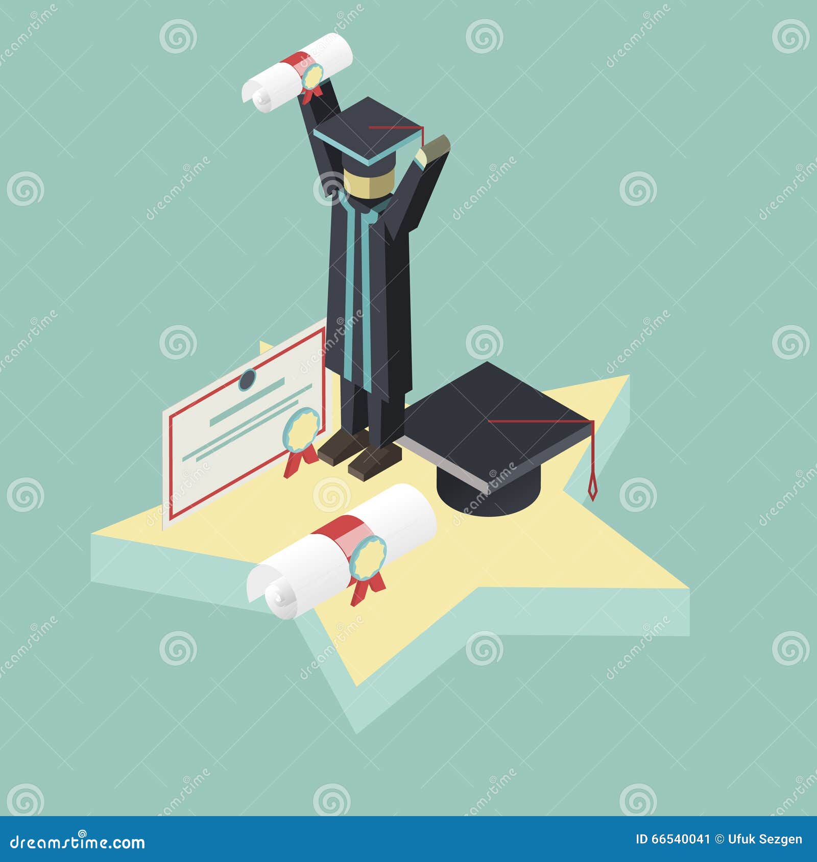 Isometric Graduation Flowchart Composition Cartoon Vector ...