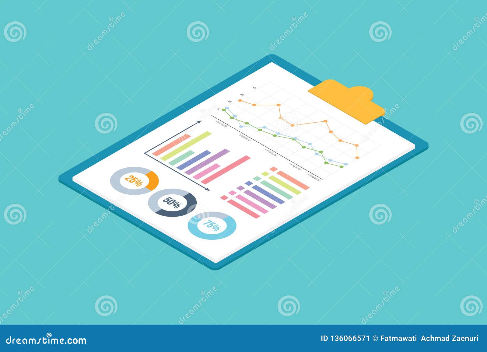 Isometric Graph Chart on the Clipboard with 3d Style on the Business ...