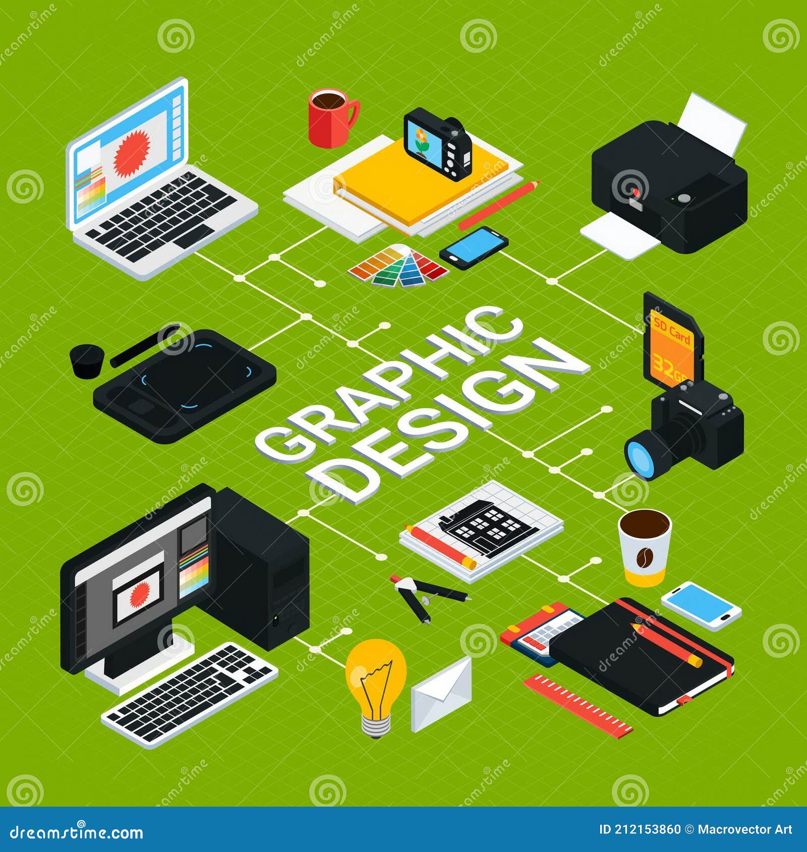 Isometric Graphic Design Infographics with Various Objects for Work ...