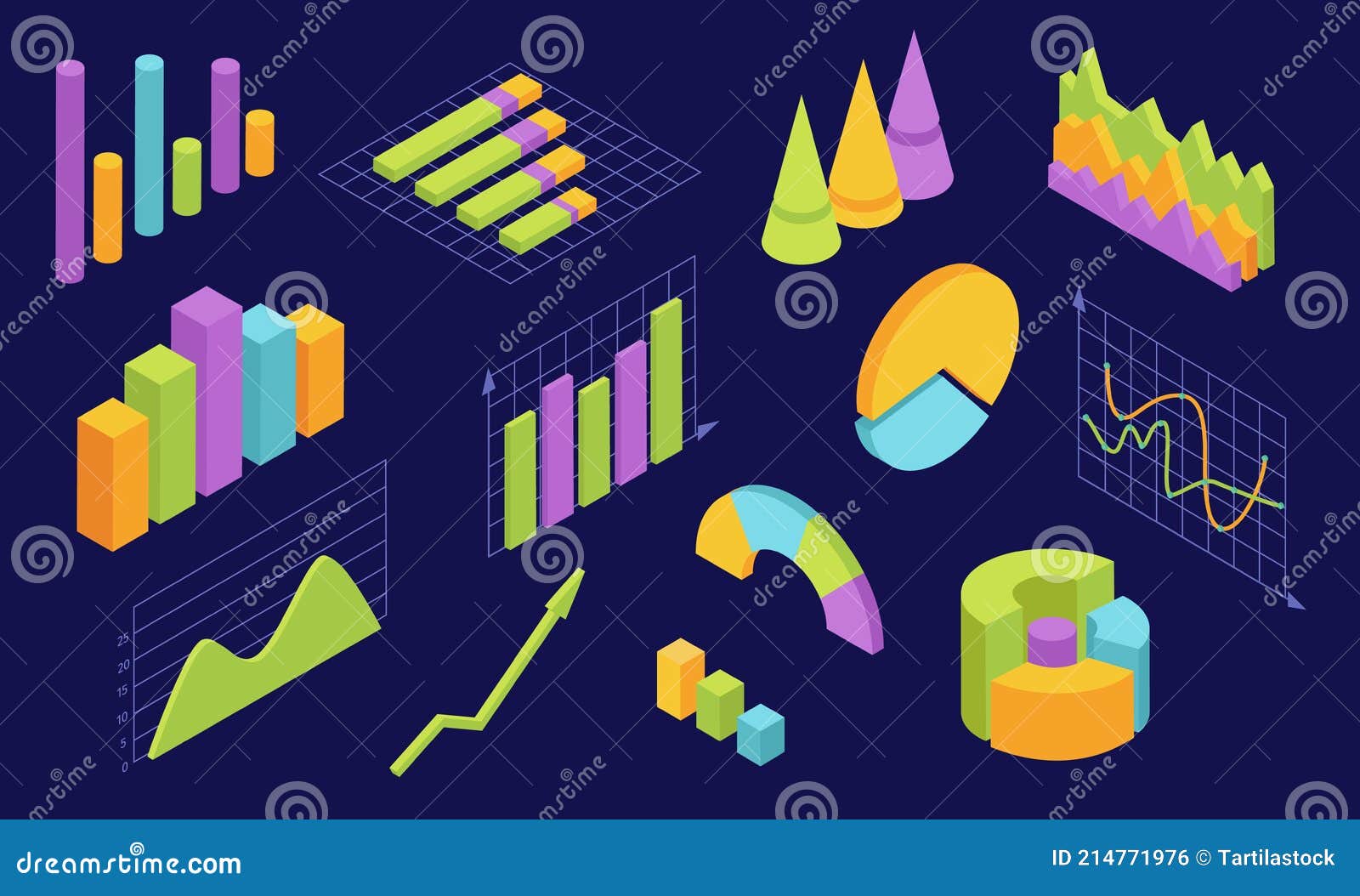 Isometric Graphs. Statistic Charts for Business. 3d Infographic Diagram ...