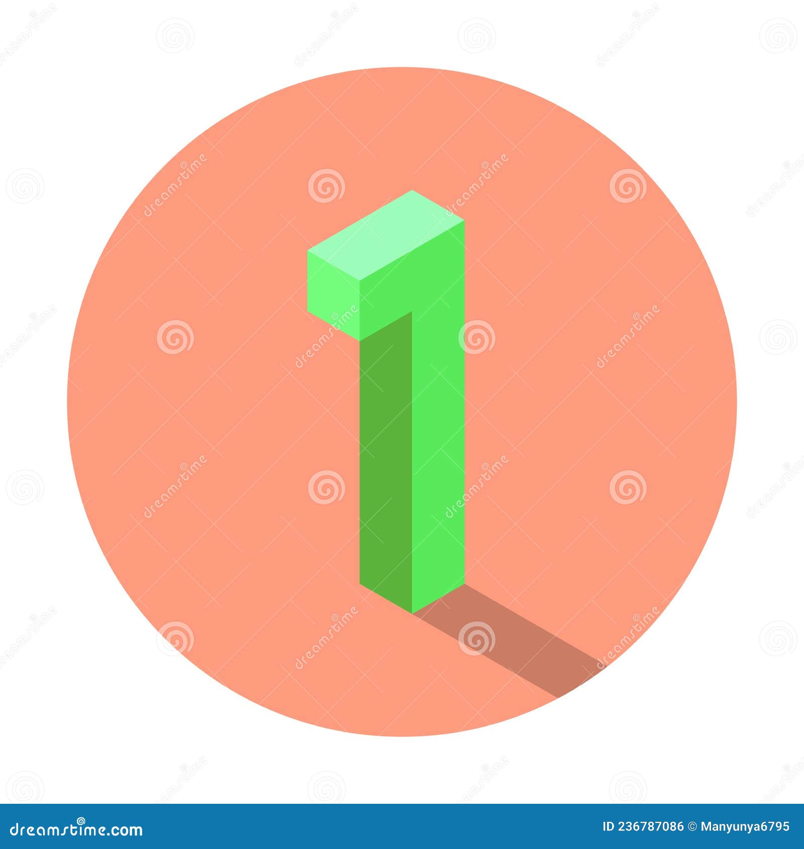 Isometric Green Number 1 with Shadow in Light Salmon Color Circle Stock ...