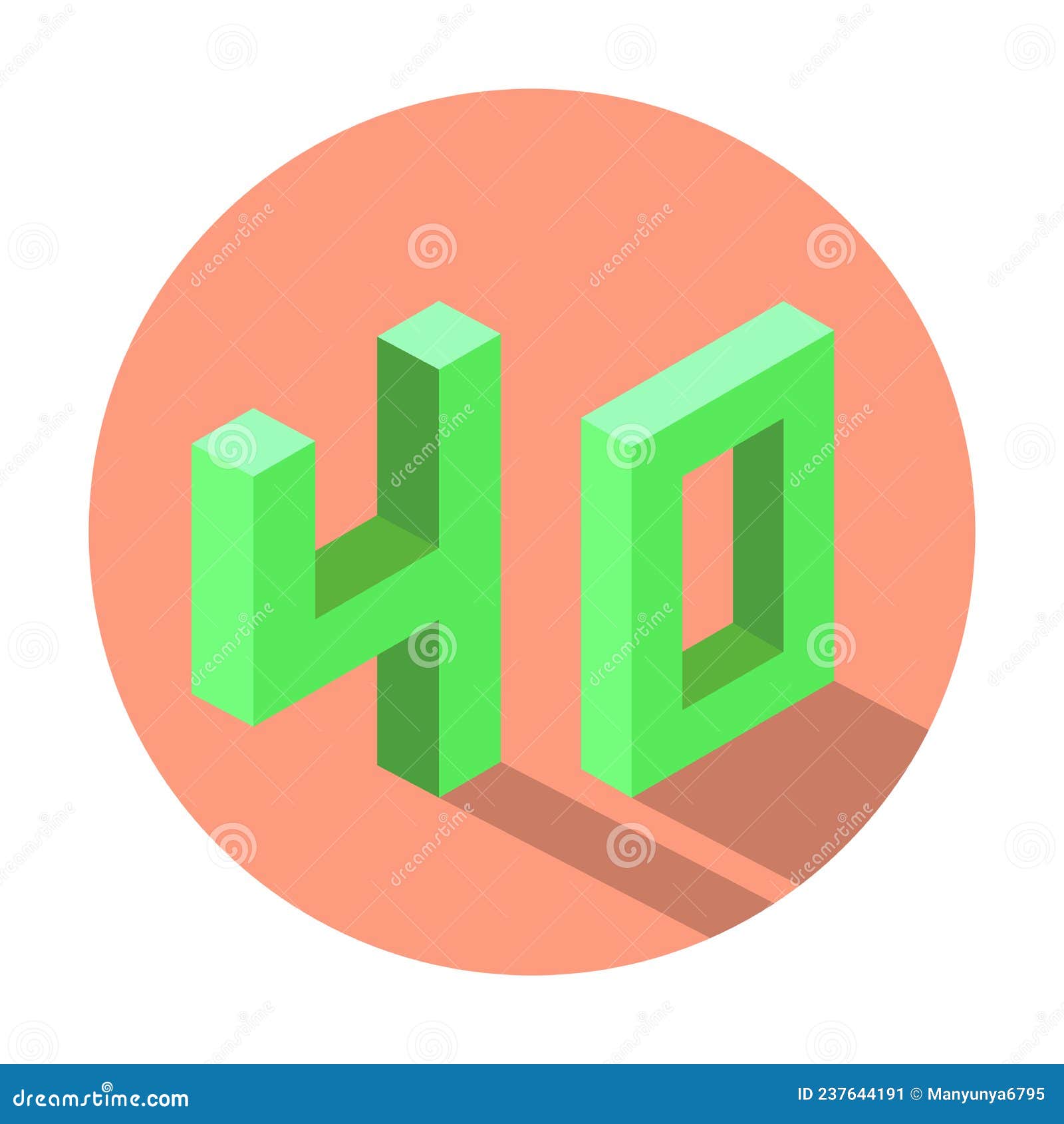 Isometric Green Number 40 with Shadow in Light Salmon Color Circle ...