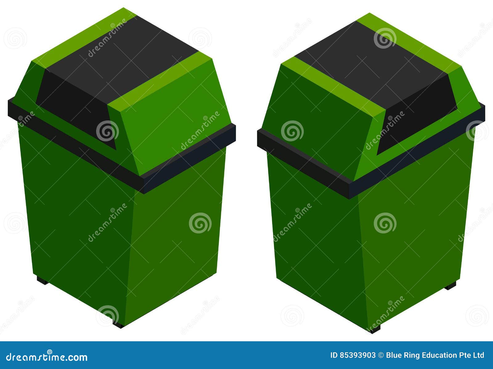 Isometric Green Trash Cans on White Stock Vector - Illustration of ...