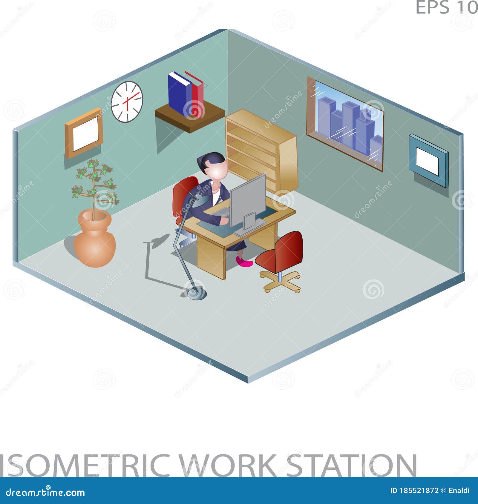 Isometric Work Station Sign and Illustration Stock Vector ...