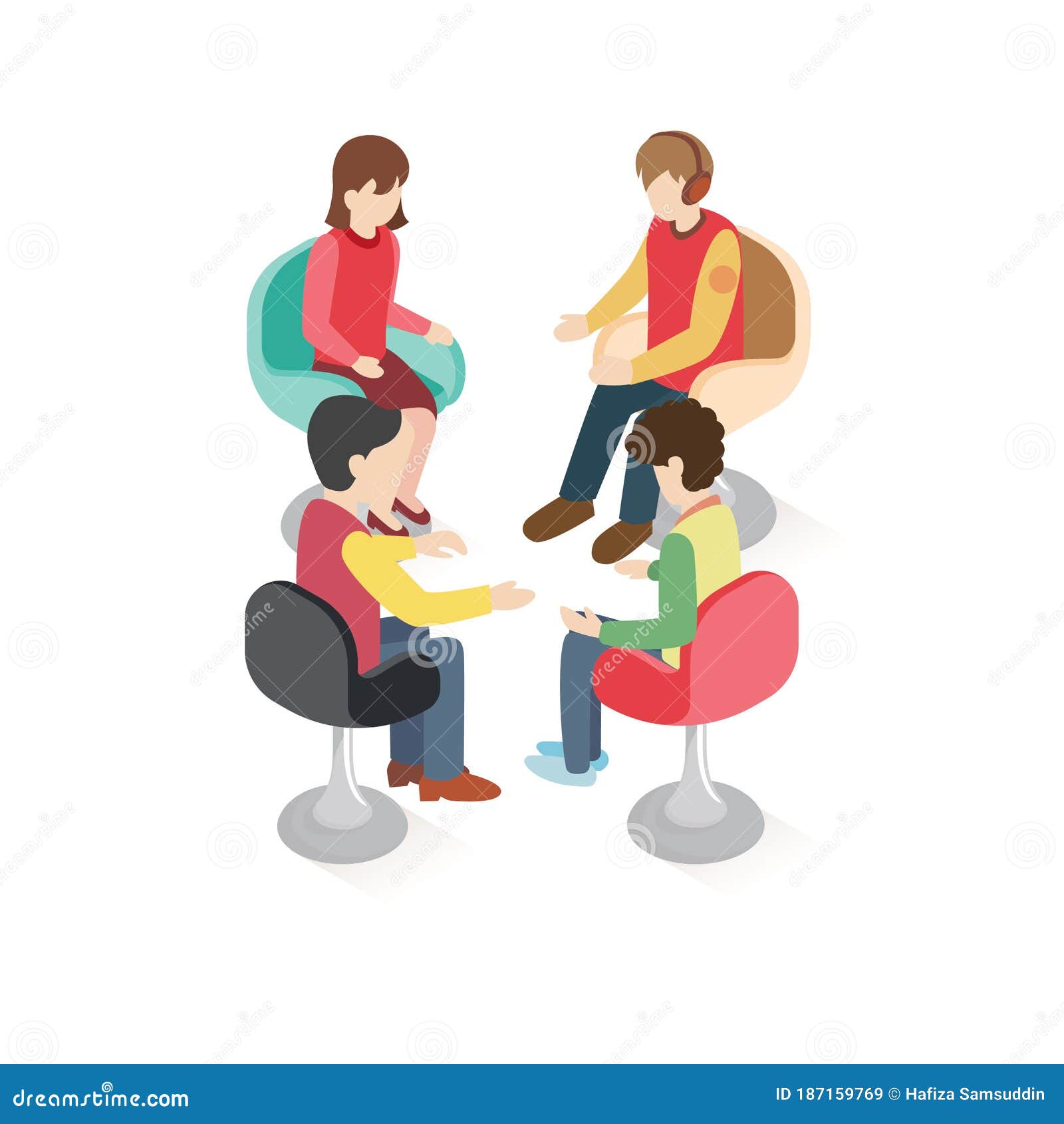 Isometric Group of People Sitting on Chairs. Vector Illustration ...