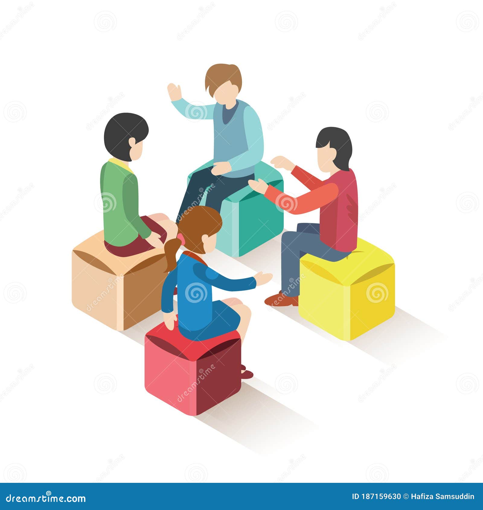 Isometric Group of People Sitting on Stools. Vector Illustration ...