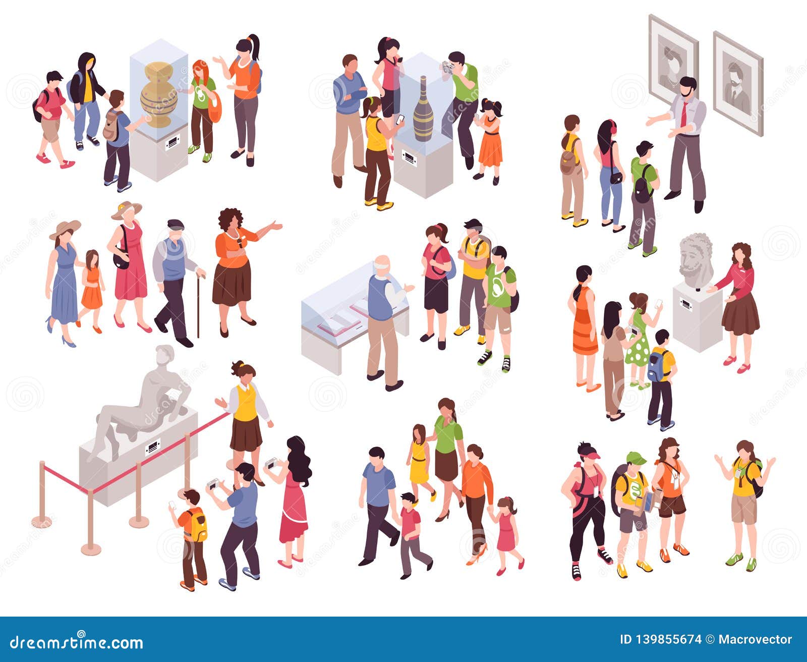 Museum Excursion Group Set Vector Illustration | CartoonDealer.com ...