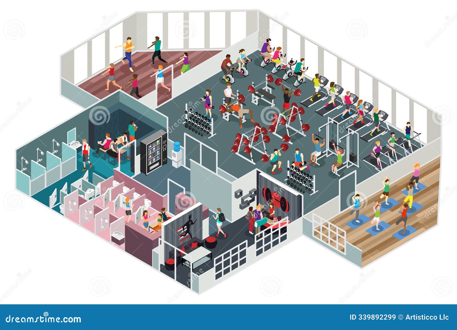 Isometric Gym People Workout Vector Illustration Stock Illustration ...
