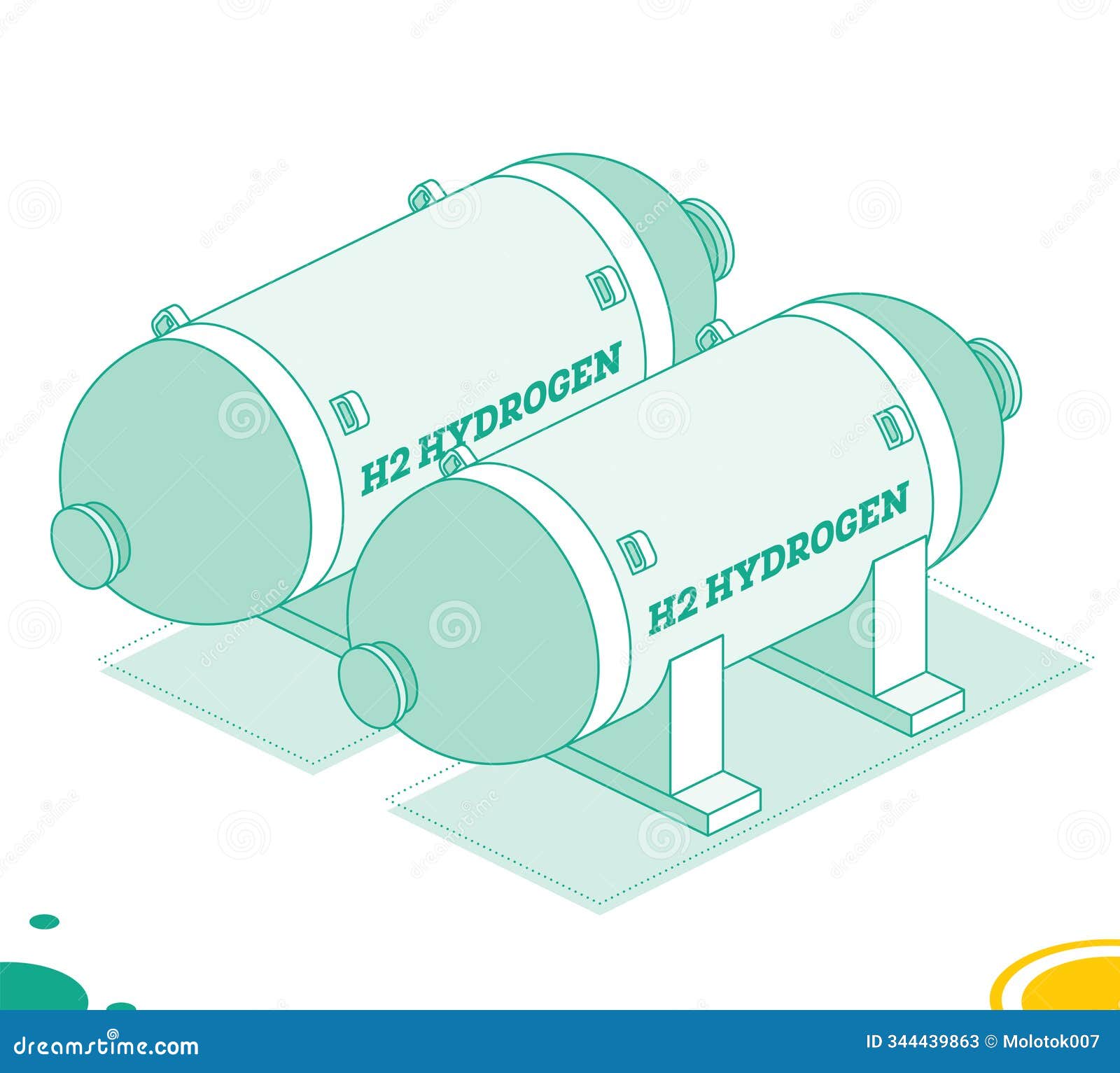 Isometric H2 Hydrogen Storage Tanks. Outline Objects Isolated On White ...