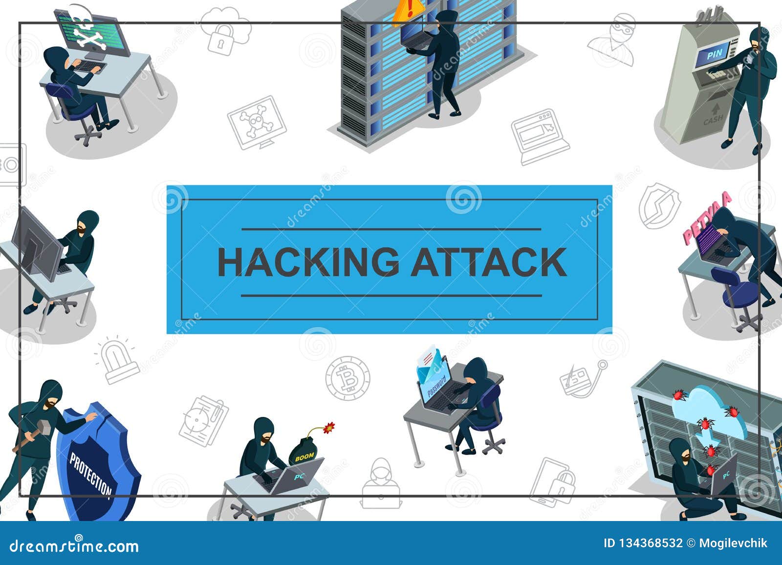 Isometric Hacker Activity Concept Stock Vector - Illustration of attack ...