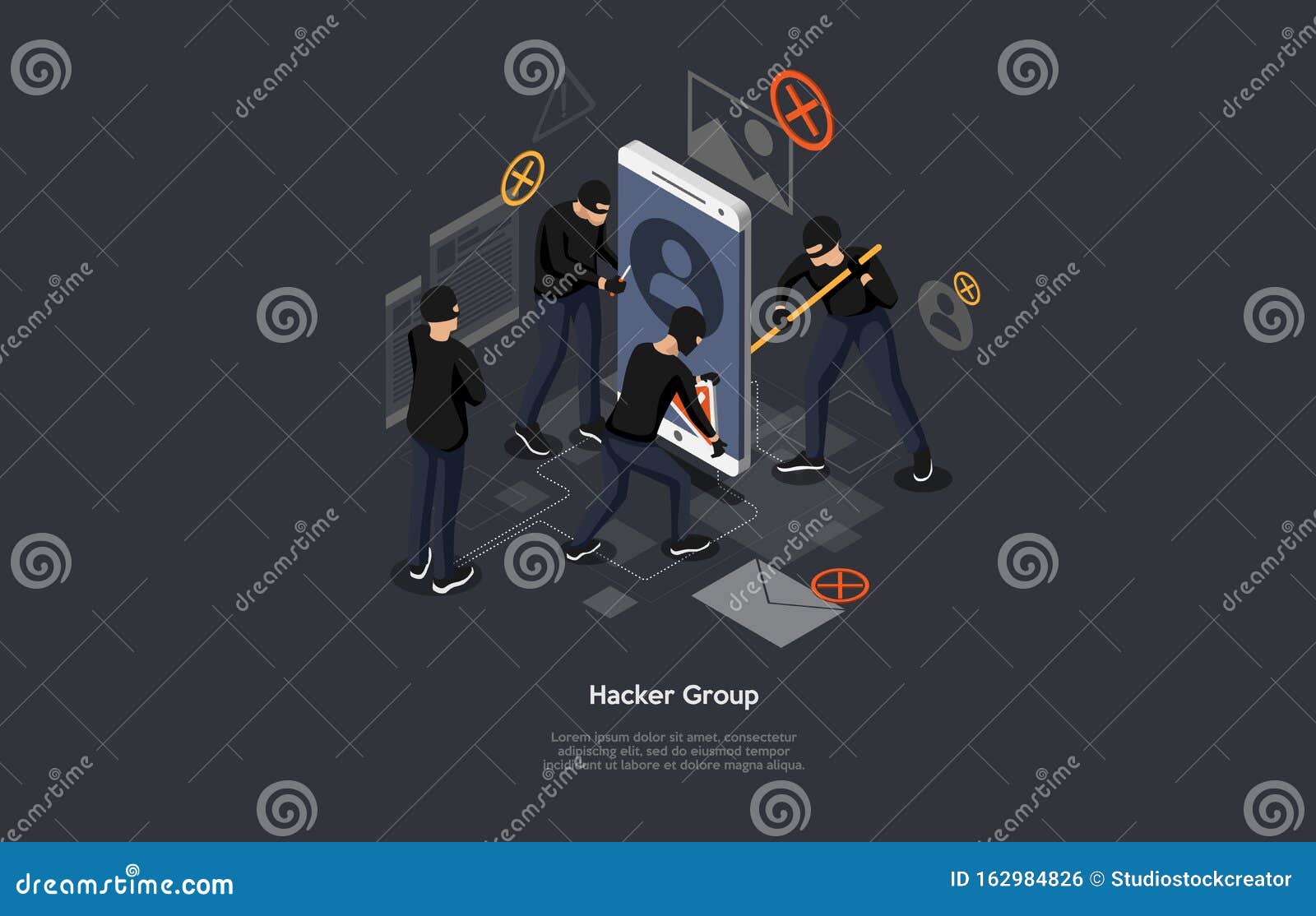 Isometric Hacker Activity Infographic Template Cartoon Vector | CartoonDealer.com #139364899
