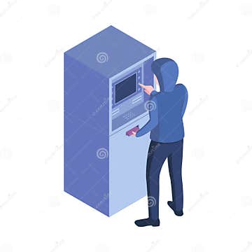 Hacking the ATM Composition Stock Vector - Illustration of shield, person: 243581628