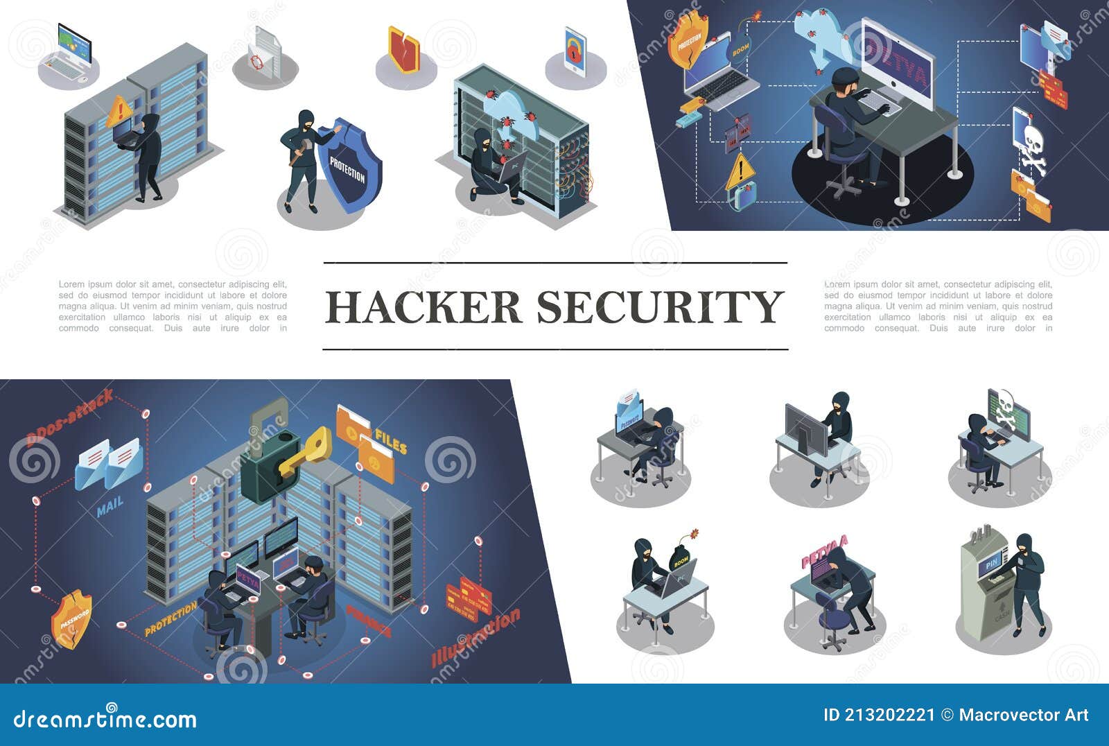 Hacking Activity, Cybercrime Flat Vector Illustration. Dangerous Thief ...