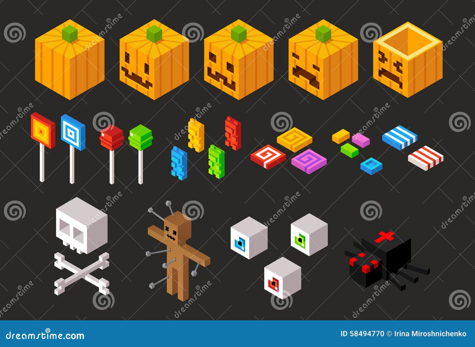 Isometric Halloween Items Set Stock Vector - Illustration of pixelated ...