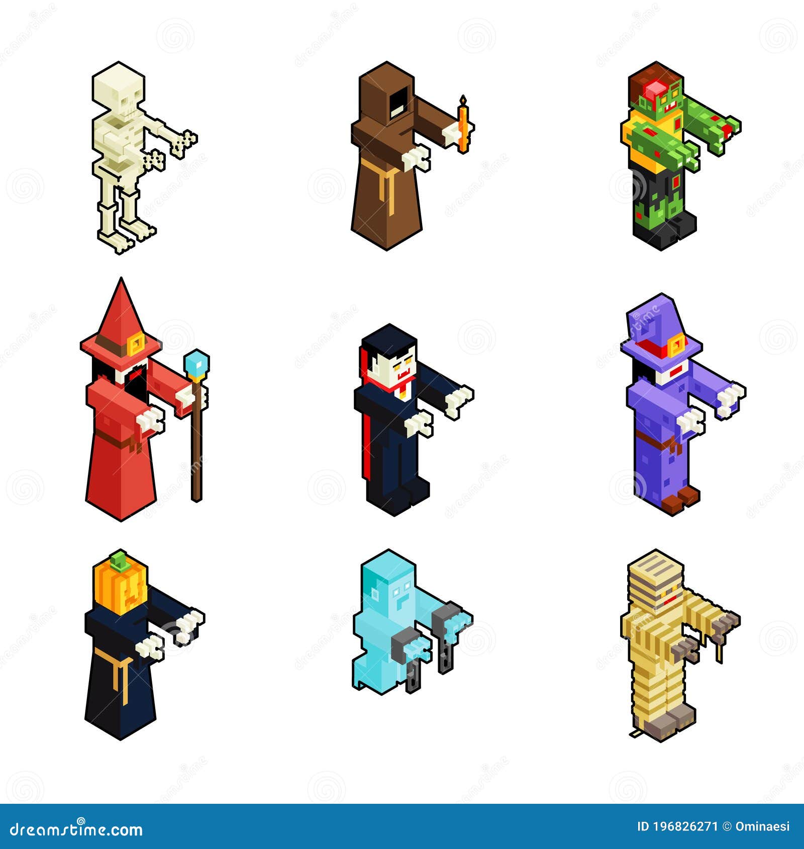 Isometric Halloween Monsters Icons Set Flat Design 3d Vector ...