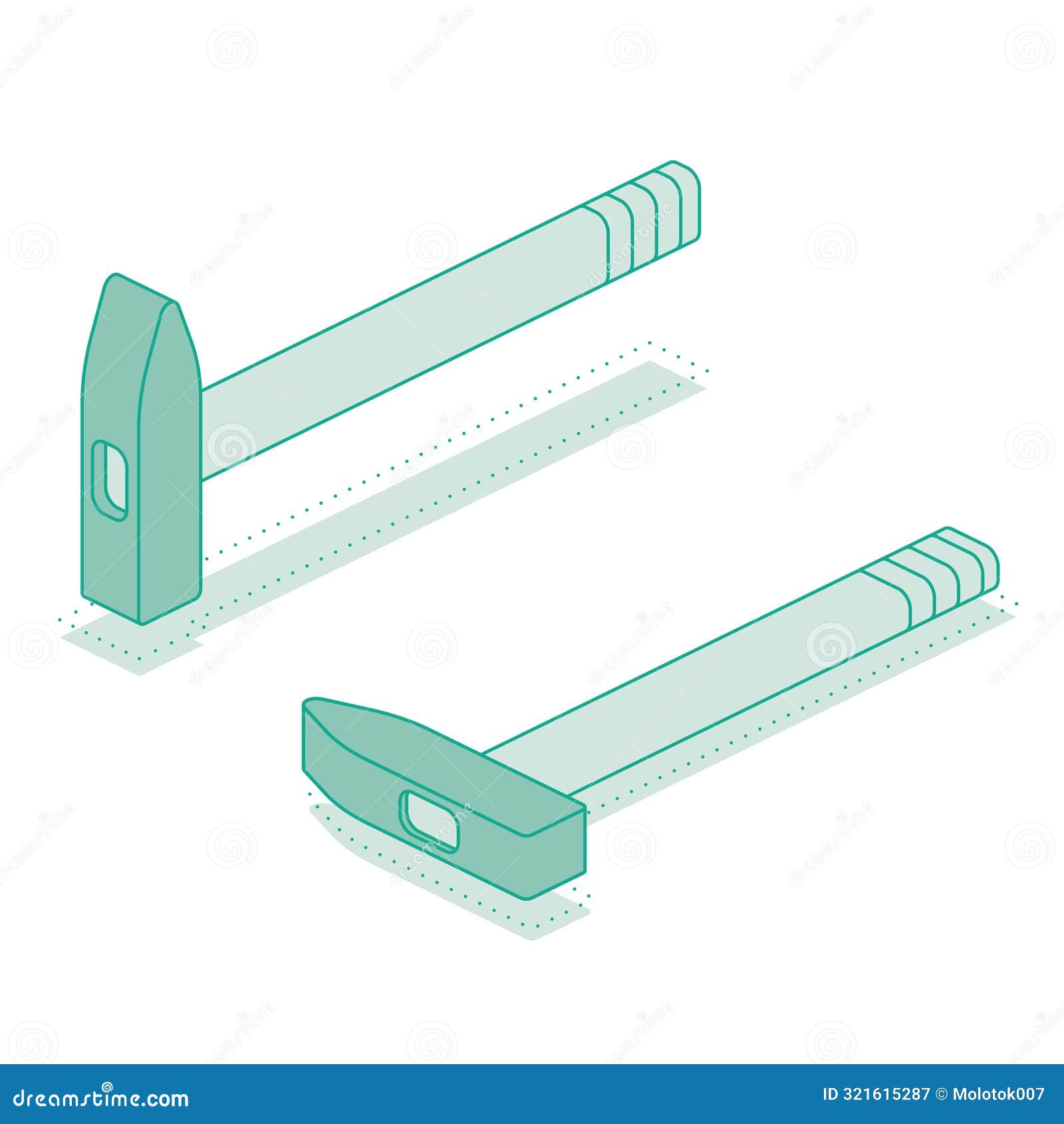 Isometric Hammer. Outline Objects Isolated On White Background. Work ...