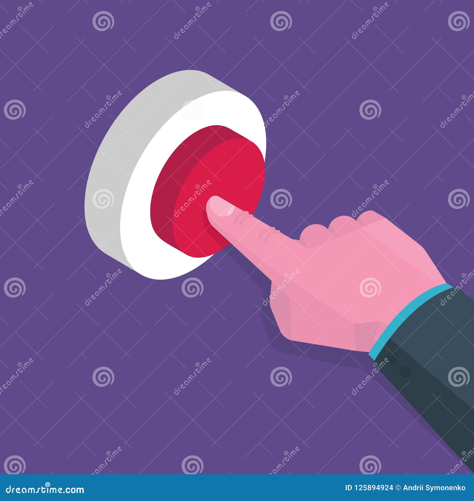 Isometric Hand Presses Red Button, Start Up Concept. Vector ...