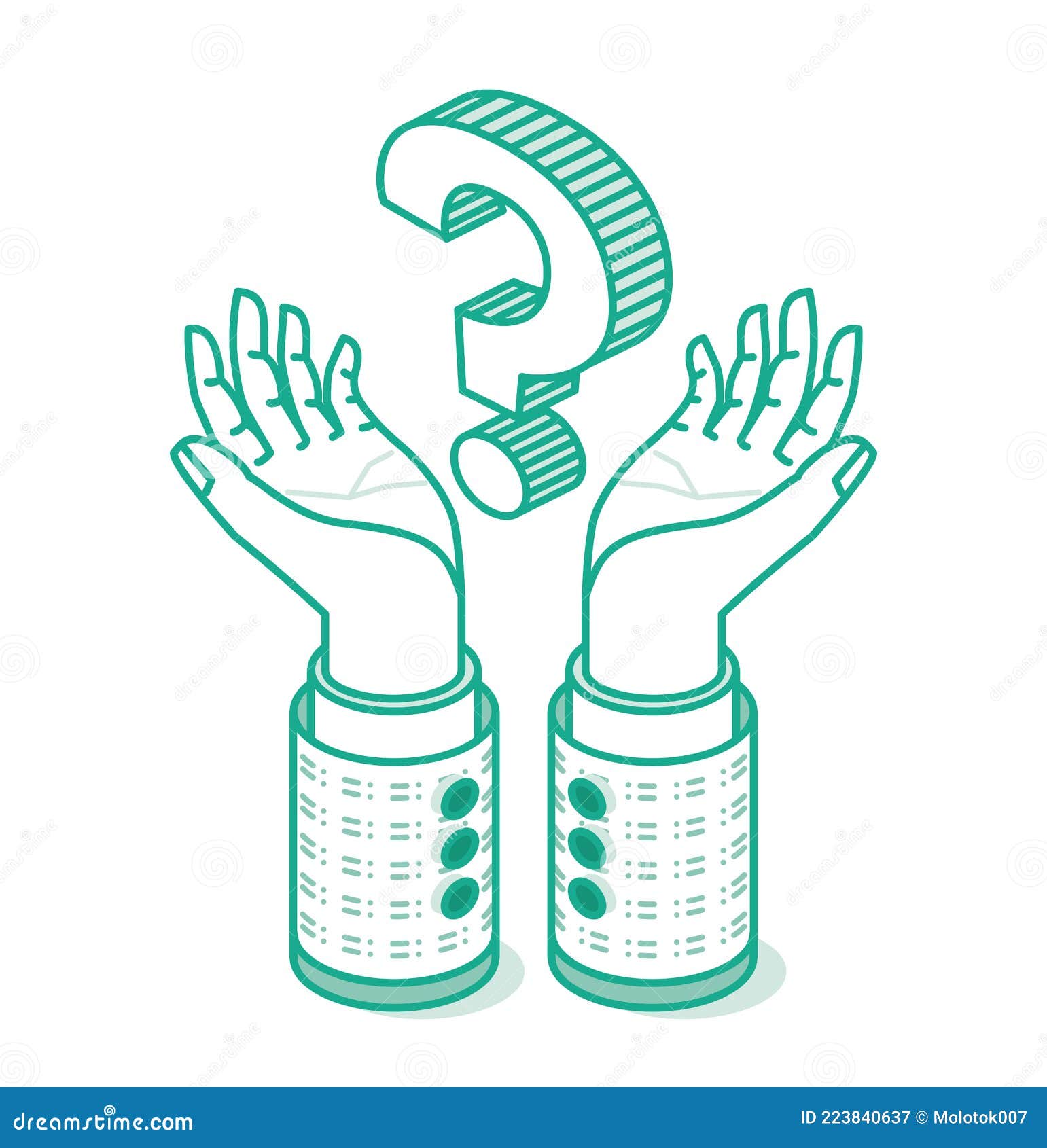 Isometric Hands Hold Big Question Mark. Outline FAQ Concept Isolated on ...
