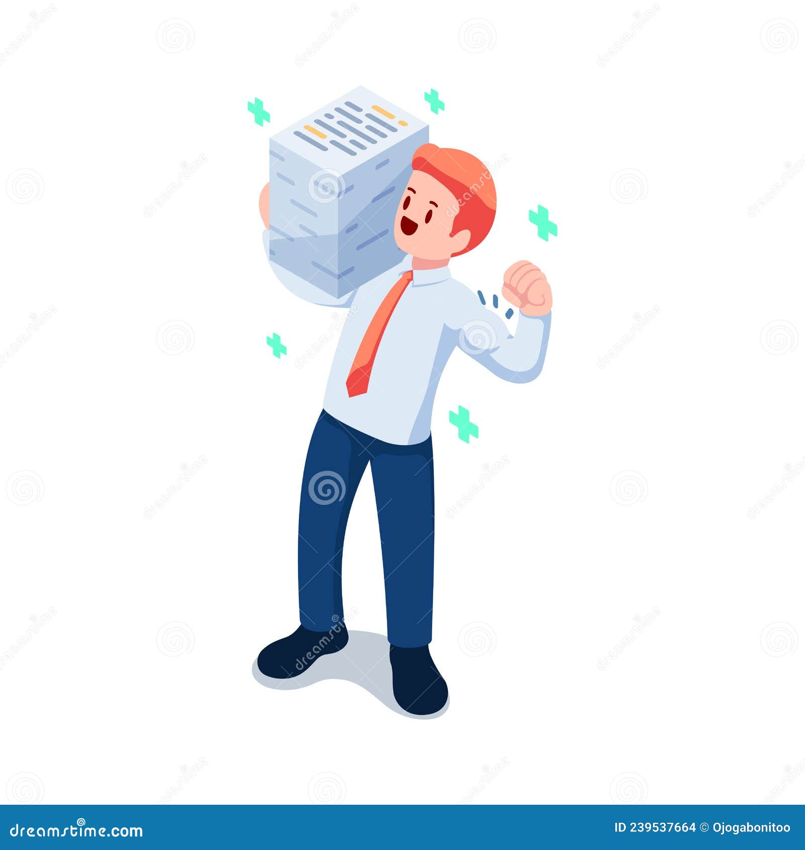 Isometric Happy Healthy Businessman Carrying Stack of Document Stock ...