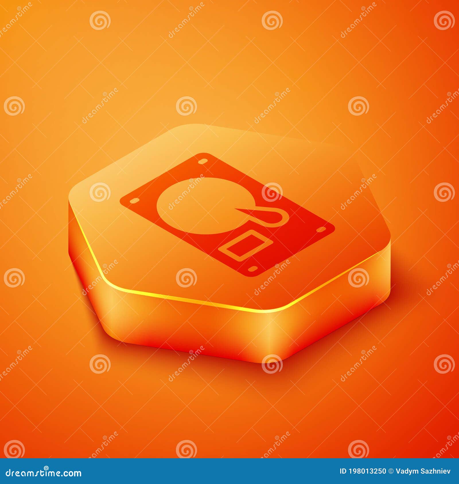 Isometric Hard Disk Drive HDD Icon Isolated on Orange Background ...