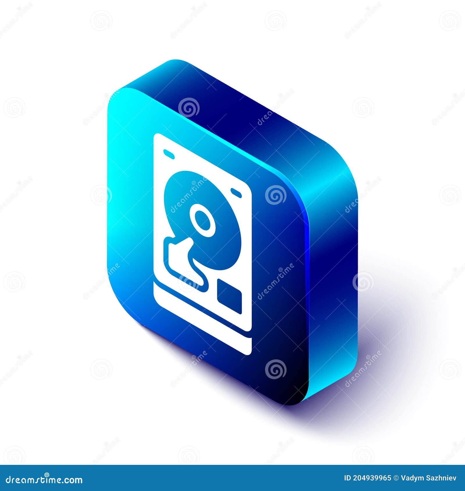 Isometric Hard Disk Drive HDD Icon Isolated on White Background. Blue ...