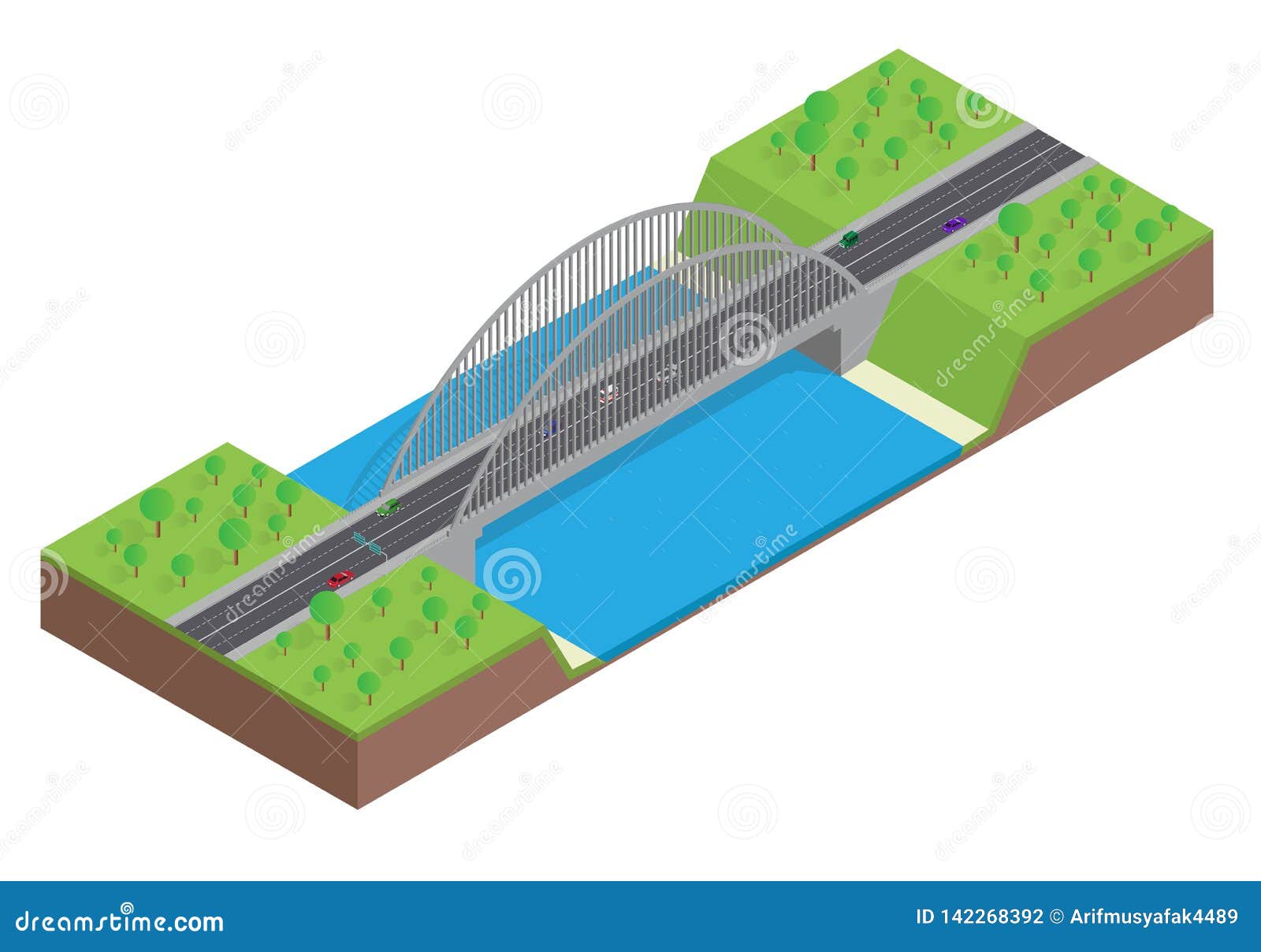 Isometric Highway on the Bridge Over the River Stock Vector ...