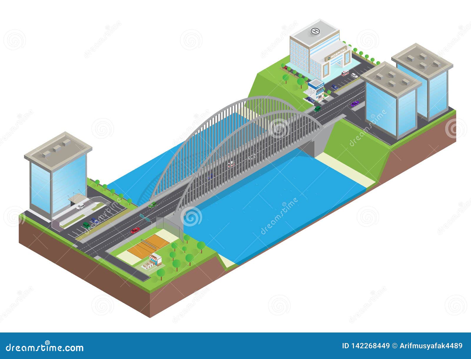 Isometric Bridge. Concrete Bridges Drawbridge River Arch Bridging City ...